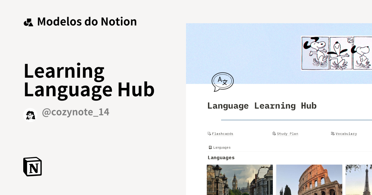 Learning Language Hub Modelo por Cozy Note | Marketplace do Notion