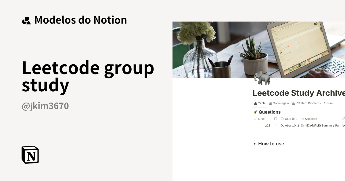 Leetcode group study Modelo por Jaylene | Marketplace do Notion
