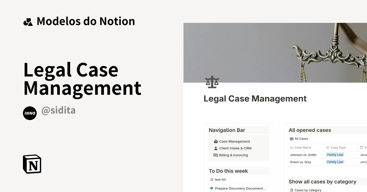 Modelo Legal Case Management | Marketplace do Notion