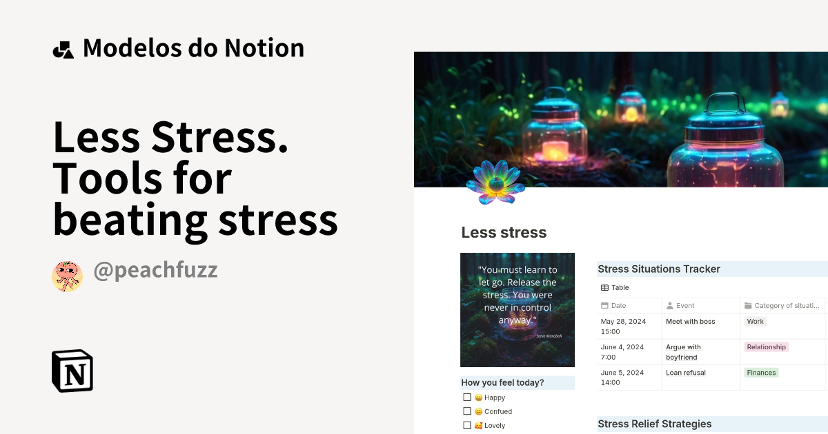 Modelo Less Stress. Tools for beating stress | Marketplace do Notion