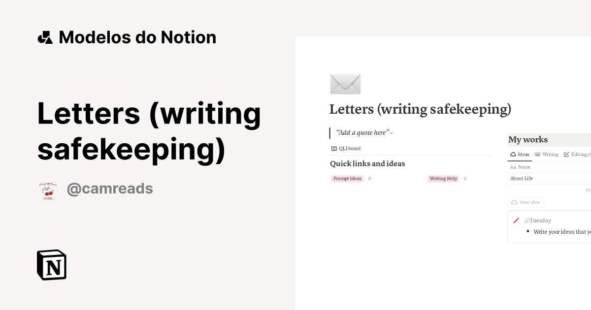 Modelo Letters (writing safekeeping) | Marketplace do Notion