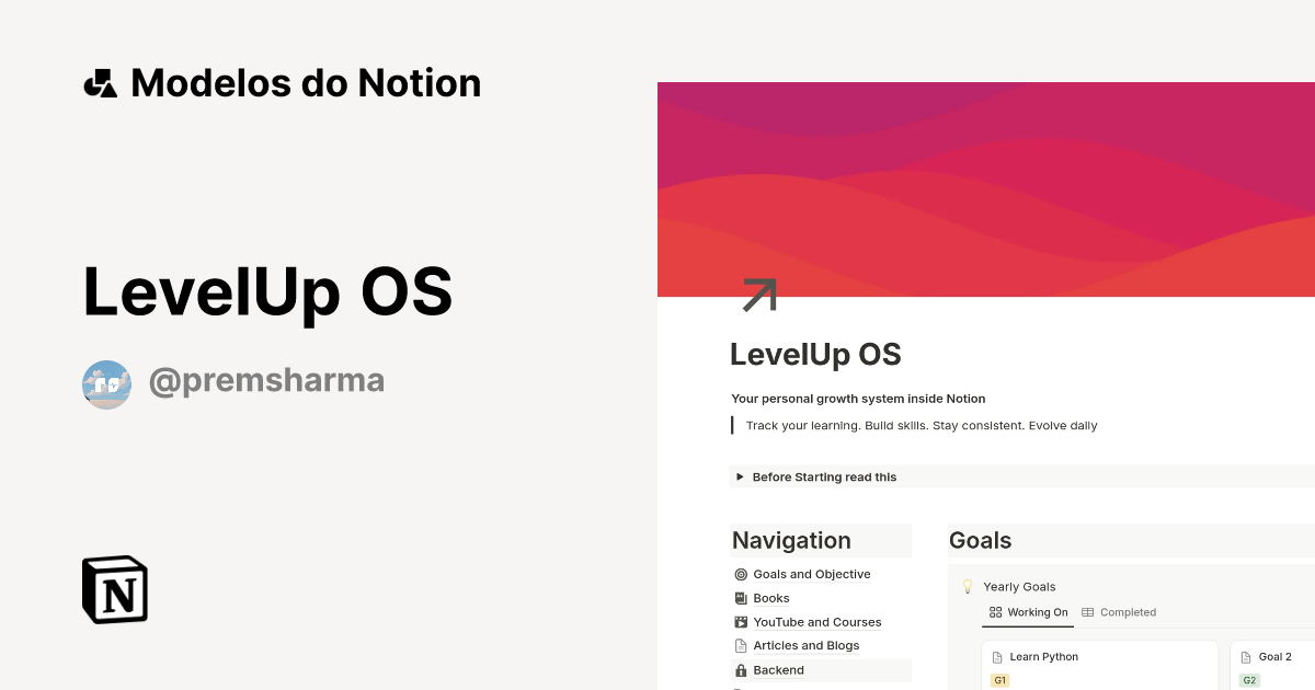 Modelo LevelUp OS | Marketplace do Notion