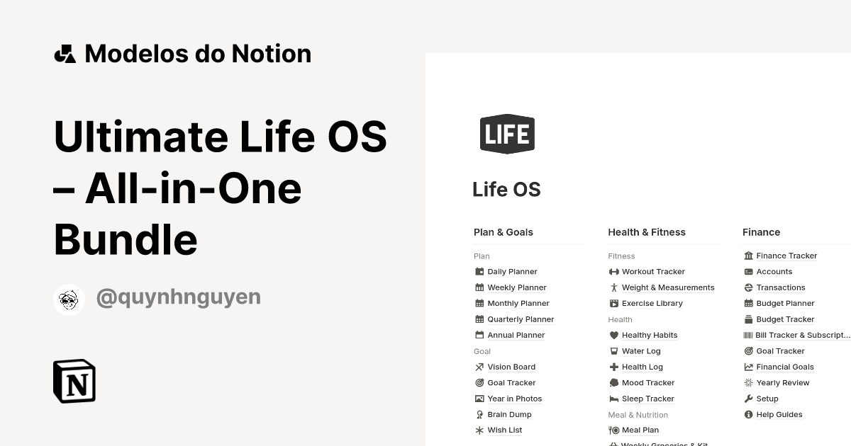 Modelo Ultimate Life OS – All-in-One Bundle | Marketplace do Notion