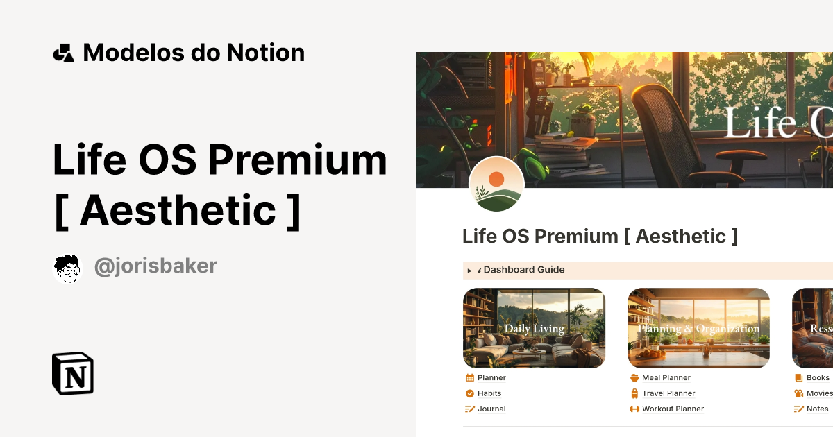 Life OS Premium [ Aesthetic ] Modelo por Joris Baker | Marketplace do Notion