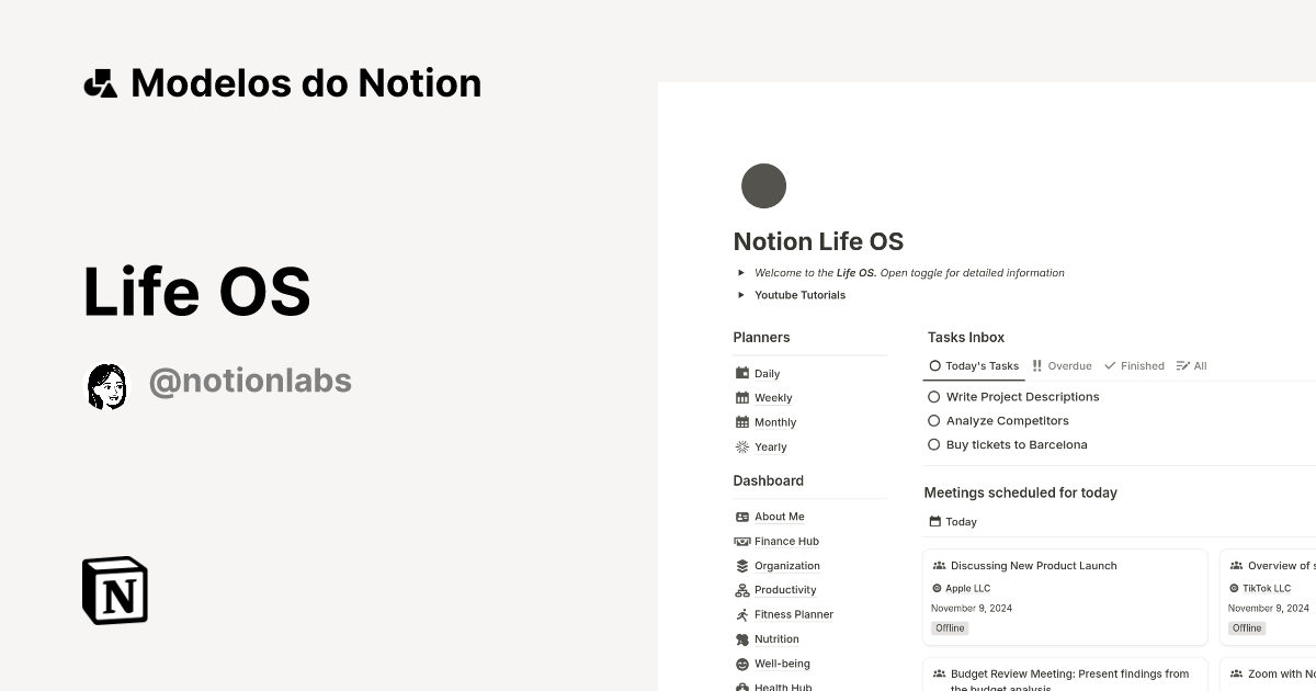 Life OS Modelo por Smart Notion | Marketplace do Notion