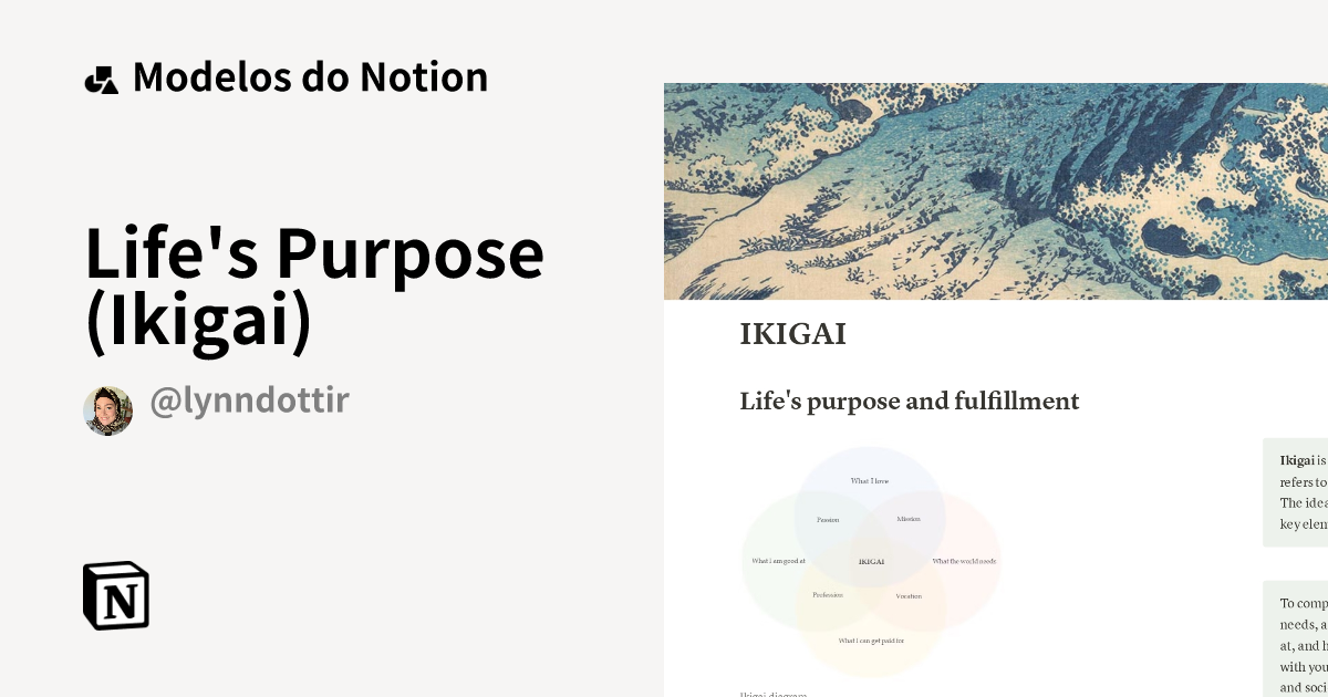 Modelo Life's Purpose (Ikigai) | Marketplace do Notion