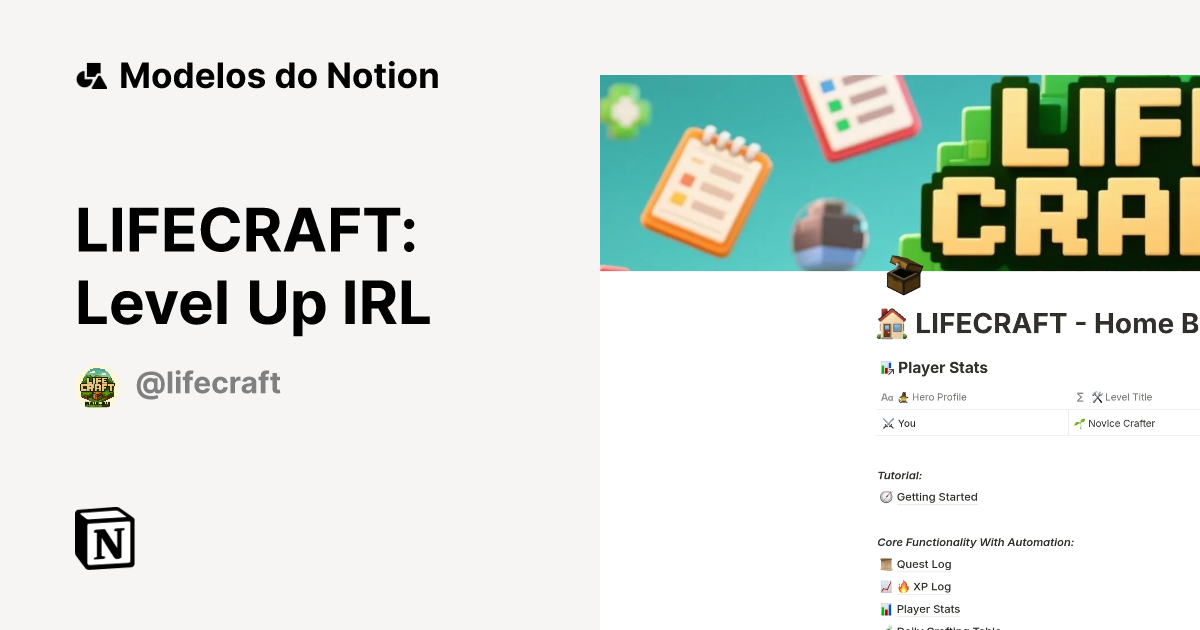 Modelo LIFECRAFT: Level Up IRL | Marketplace do Notion