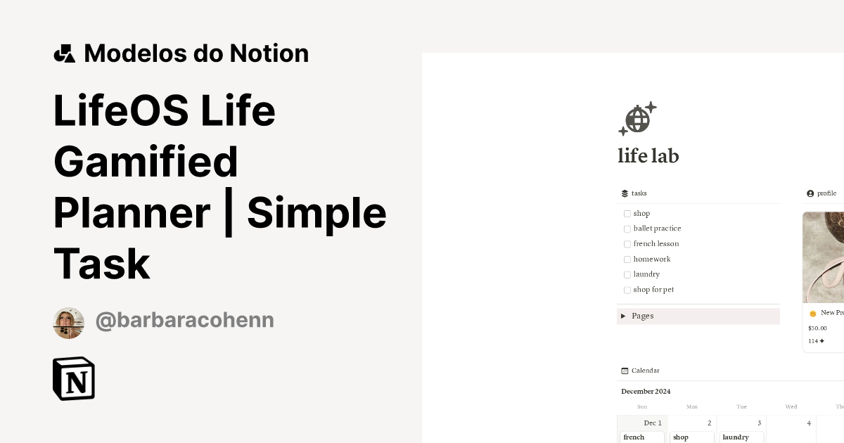 LifeOS Life Gamified Planner | Simple Task Modelo por Bárbara cohen ...