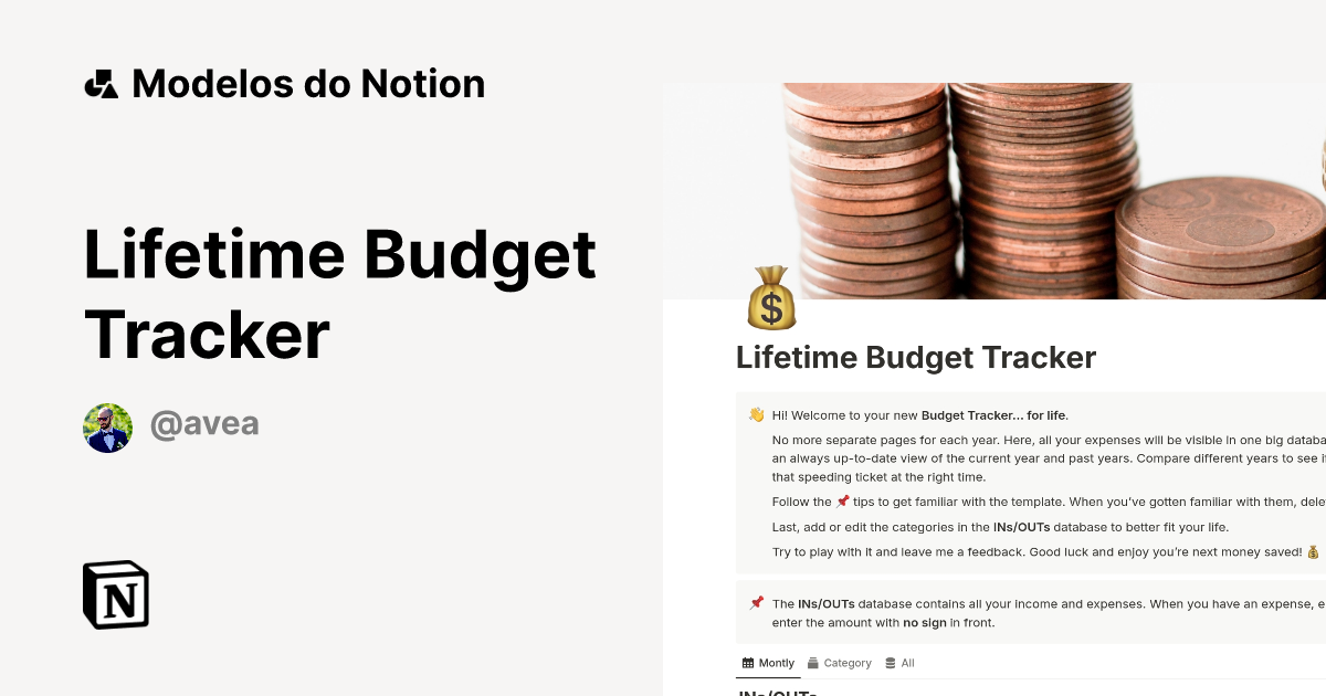 Modelo Lifetime Budget Tracker | Marketplace do Notion