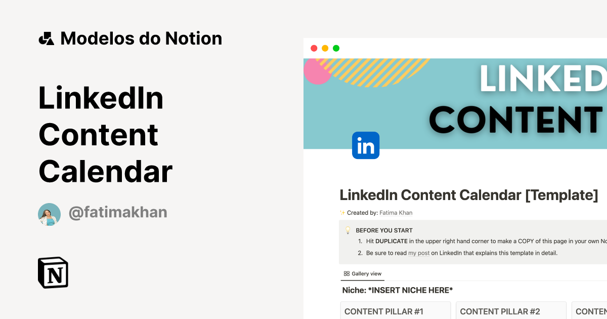Modelo LinkedIn Content Calendar | Marketplace do Notion