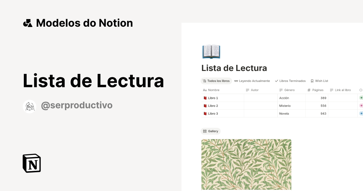 Lista de Lectura Modelo por Ser Productivo | Marketplace do Notion