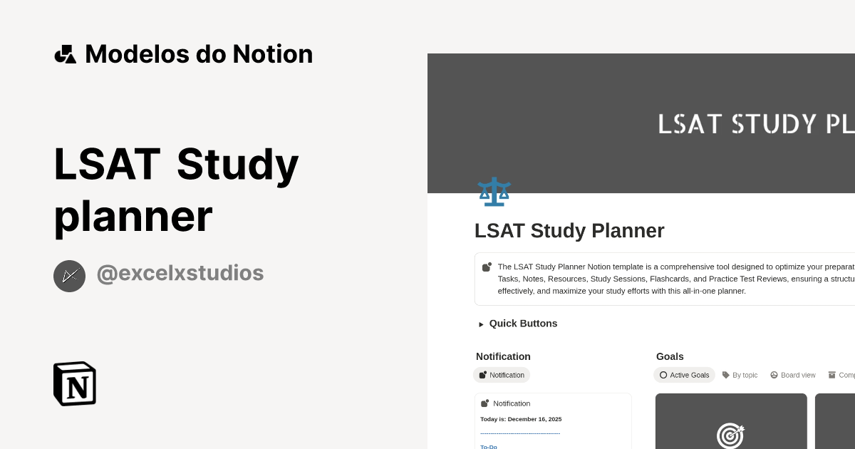 Modelo LSAT Study planner | Marketplace do Notion
