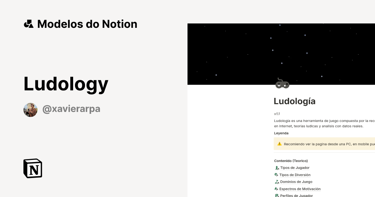 Ludology Modelo por Xavier Arpa | Marketplace do Notion