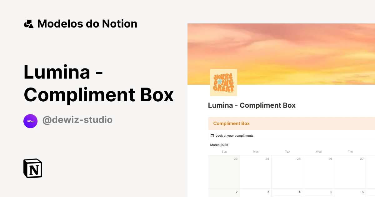 Modelo Lumina - Compliment Box | Marketplace do Notion
