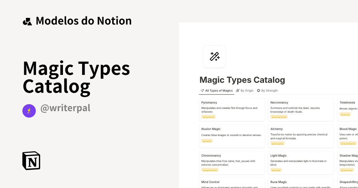 Modelo Magic Types Catalog | Marketplace do Notion