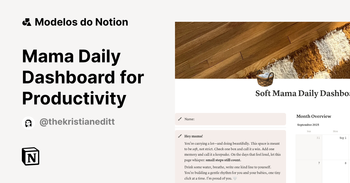 Modelo Mama Daily Dashboard for Productivity | Marketplace do Notion
