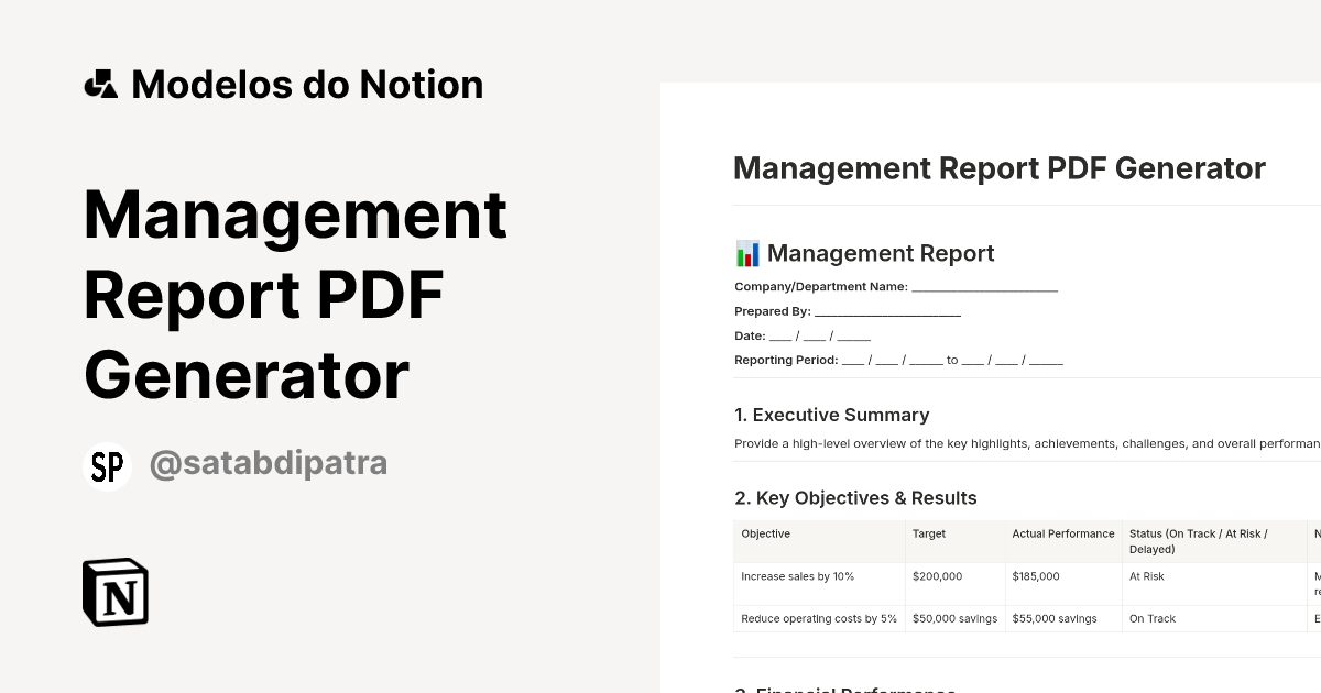 Management Report PDF Generator Modelo por Satabdi Patra | Marketplace ...