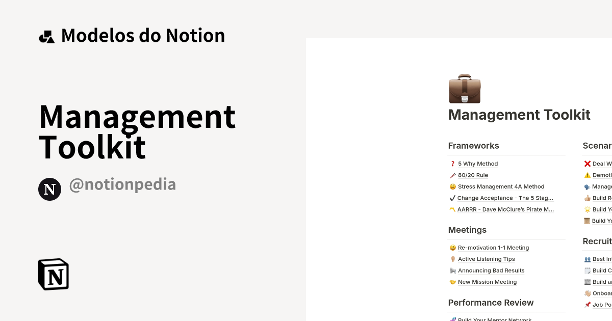 Management Toolkit Modelo por Notionpedia | Marketplace do Notion