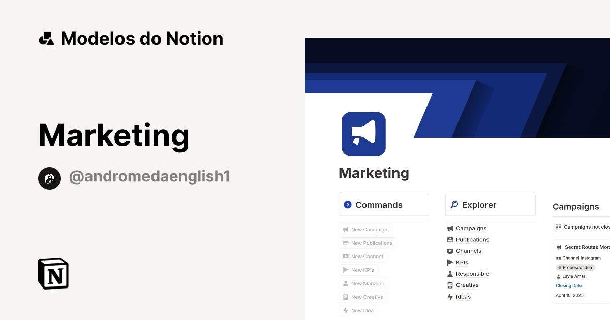 Marketing Modelo por Andrómeda | Marketplace do Notion