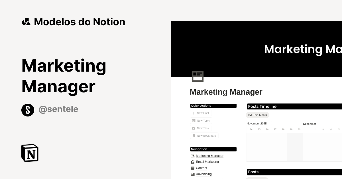 Modelo Marketing Manager | Marketplace do Notion