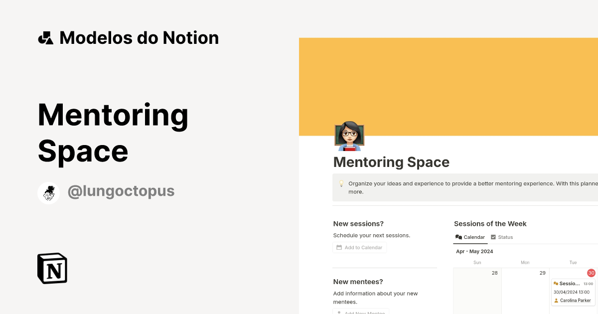 Mentoring Space Modelo por Claudia Aguirre | Marketplace do Notion