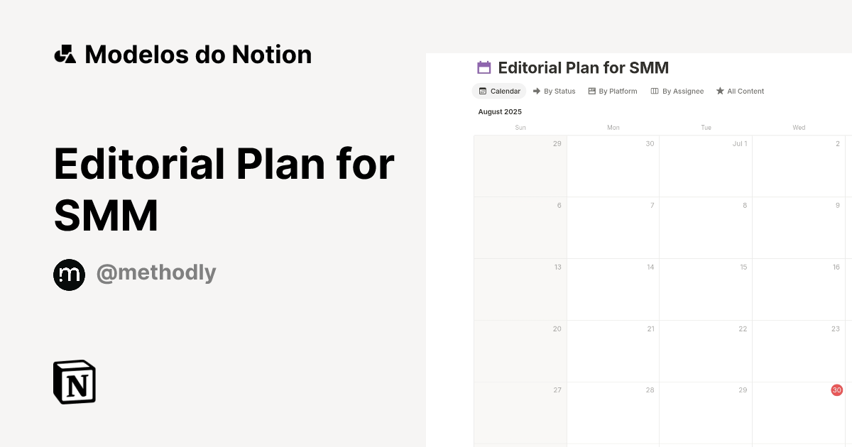 Modelo Editorial Plan for SMM | Marketplace do Notion