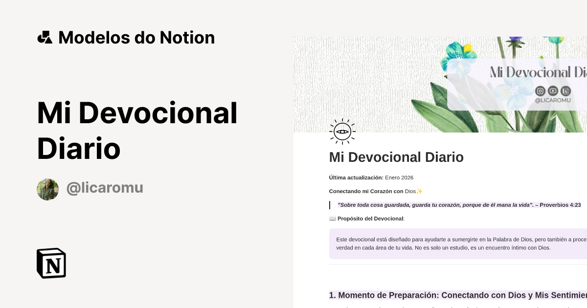 Modelo Mi Devocional Diario | Marketplace do Notion