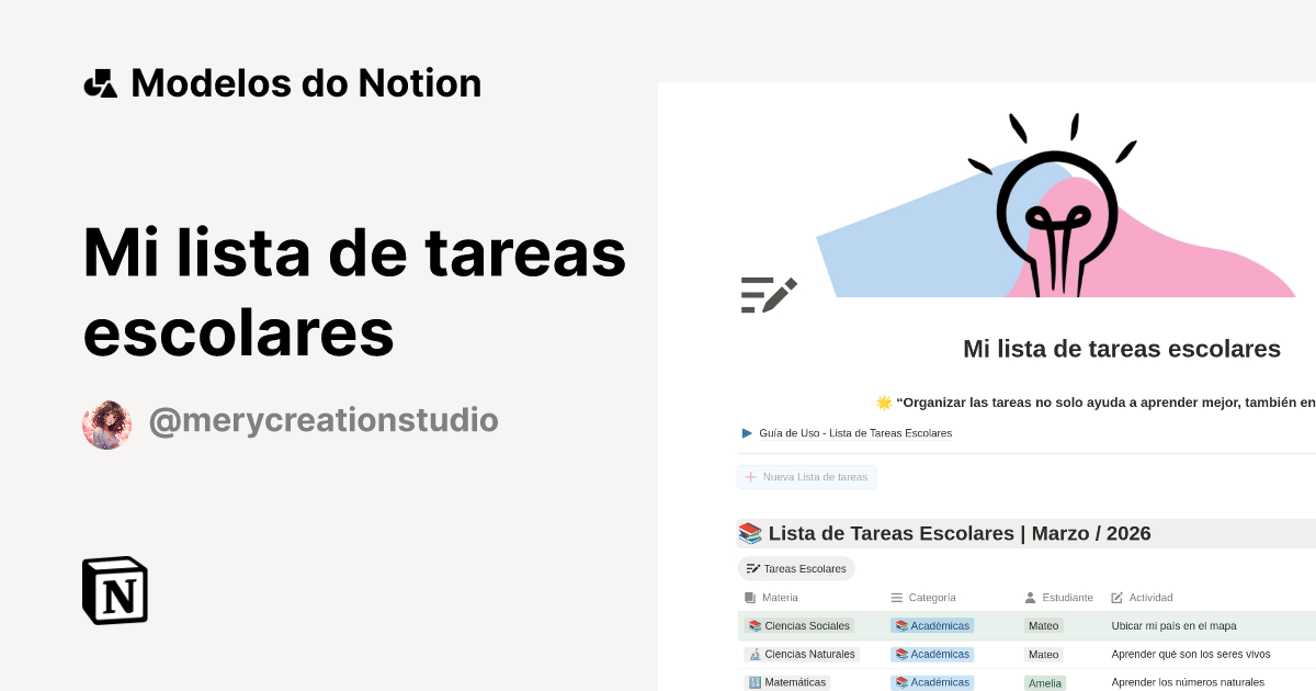 Mi lista de tareas escolares Modelo por MeryCreation Studio ...