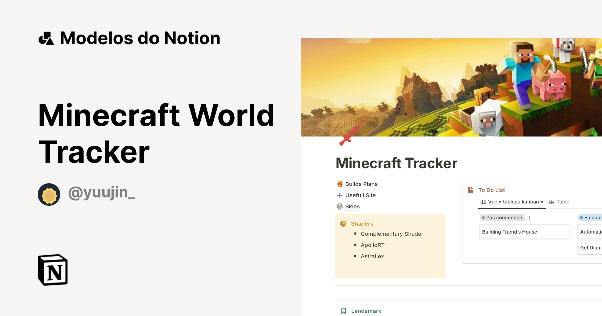 Modelo Minecraft World Tracker | Marketplace do Notion