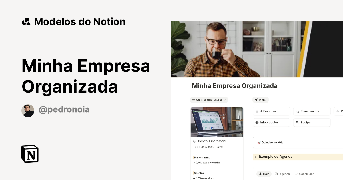 Minha Empresa Organizada Modelo por Pedro Noia | Marketplace do Notion