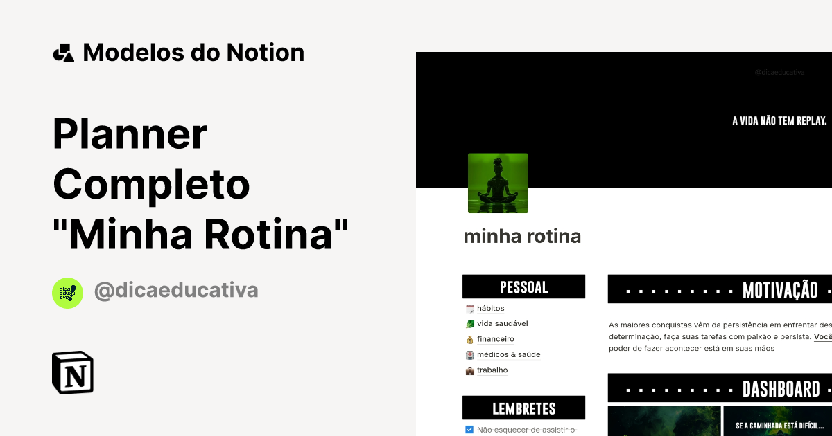 Modelo Planner Completo "Minha Rotina" | Marketplace do Notion