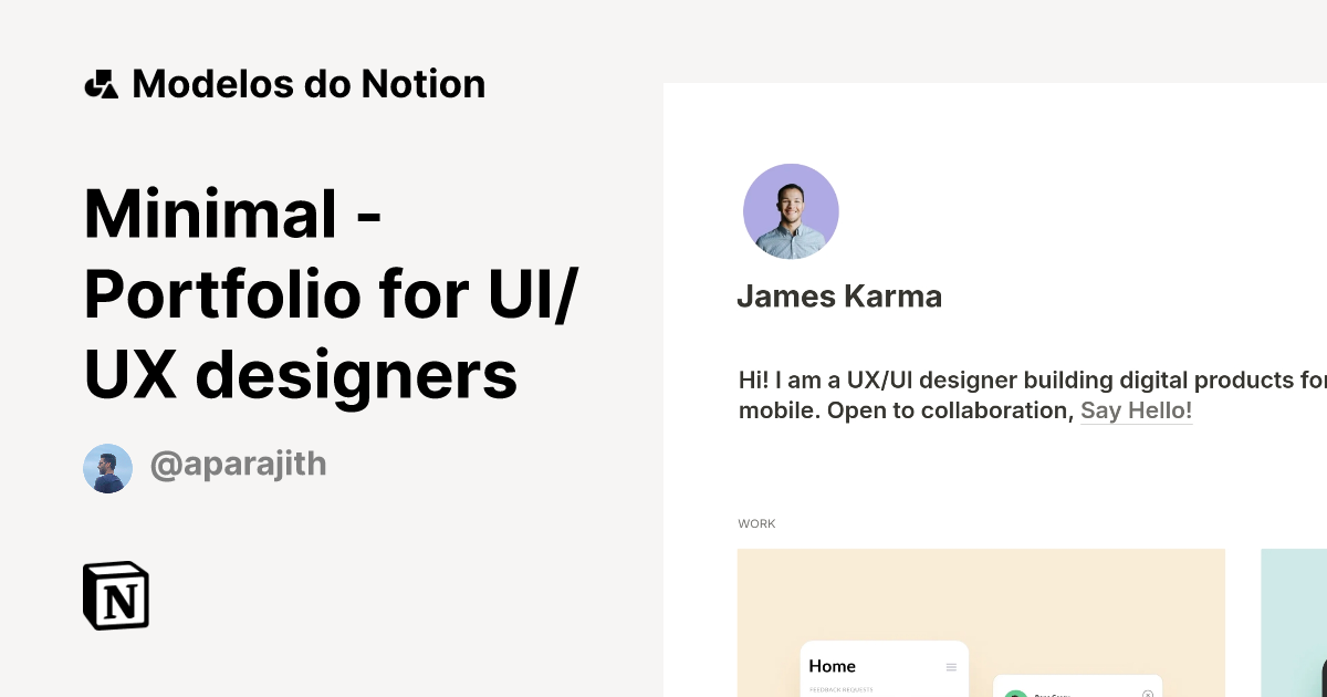 Minimal - Portfolio for UI/UX designers Modelo por Aparajith Aradhya | Marketplace do Notion