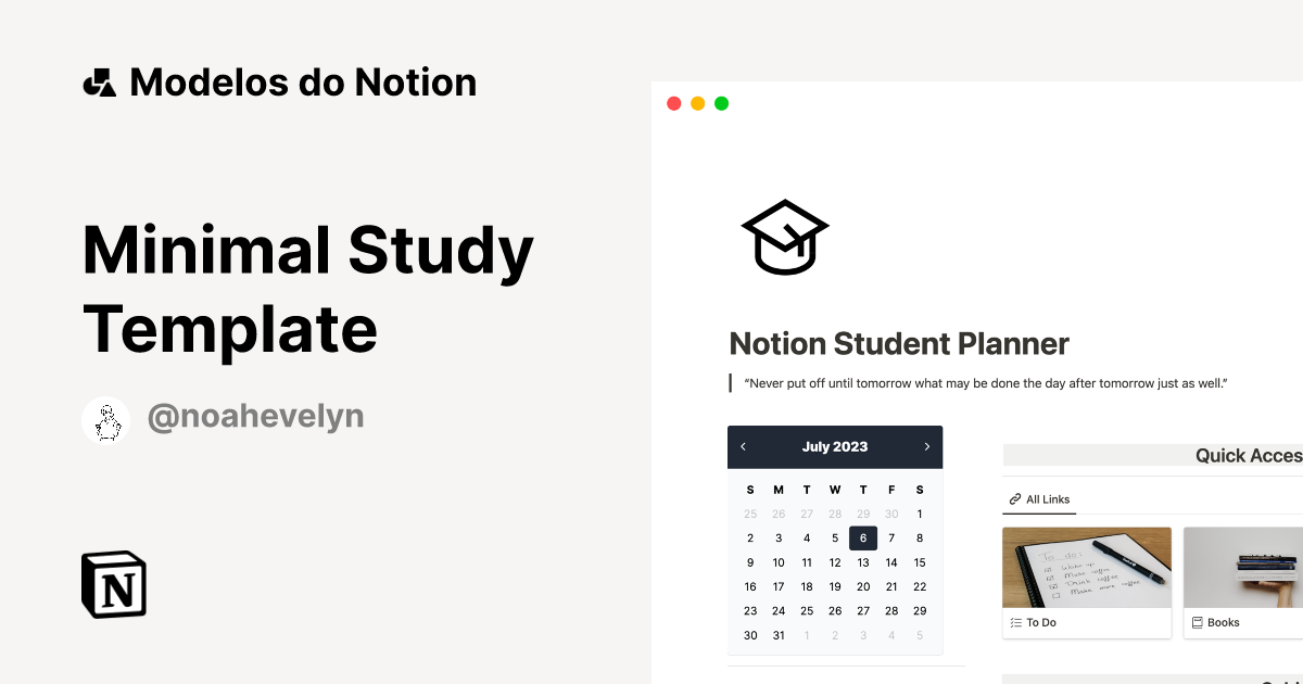 Modelo Minimal Study Template | Marketplace do Notion