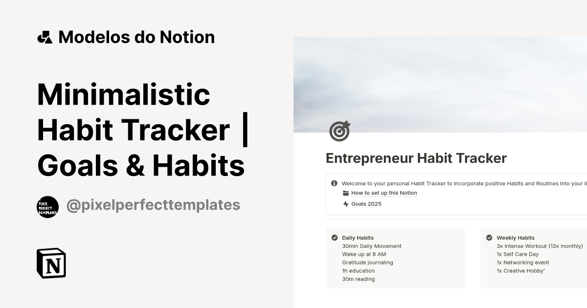 Modelo Minimalistic Habit Tracker | Goals & Habits | Marketplace do Notion