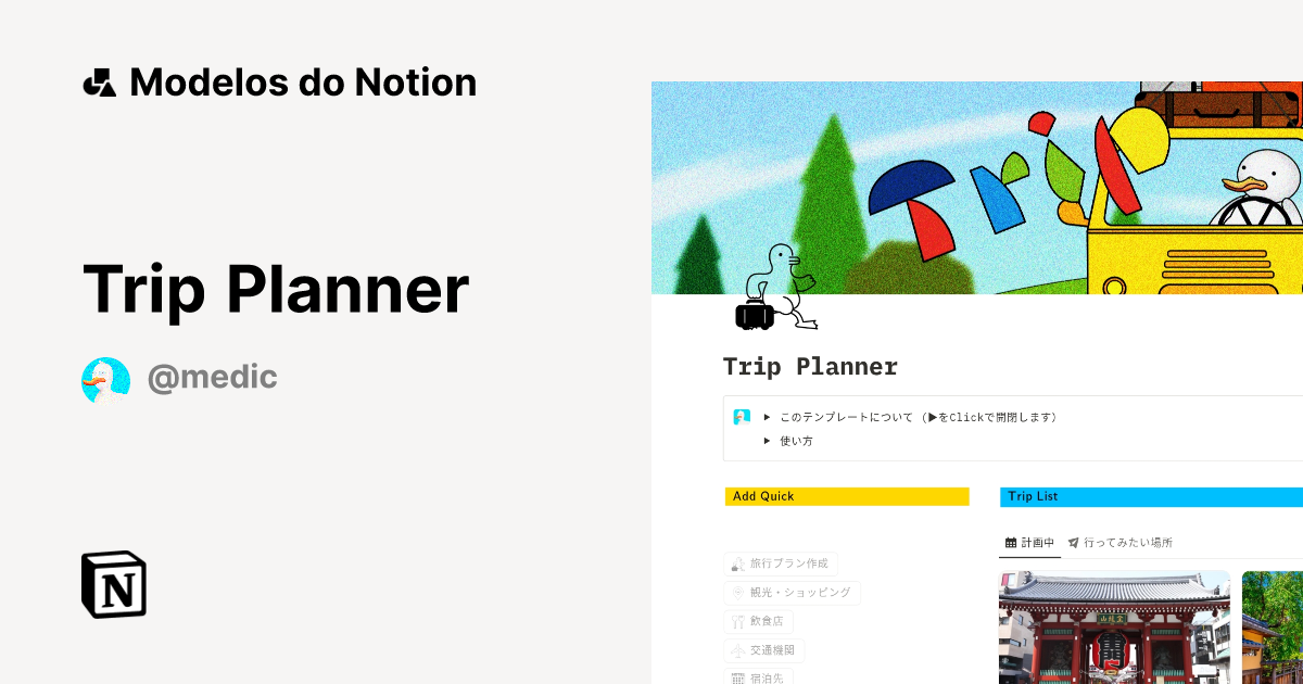 Modelo Trip Planner | Marketplace do Notion