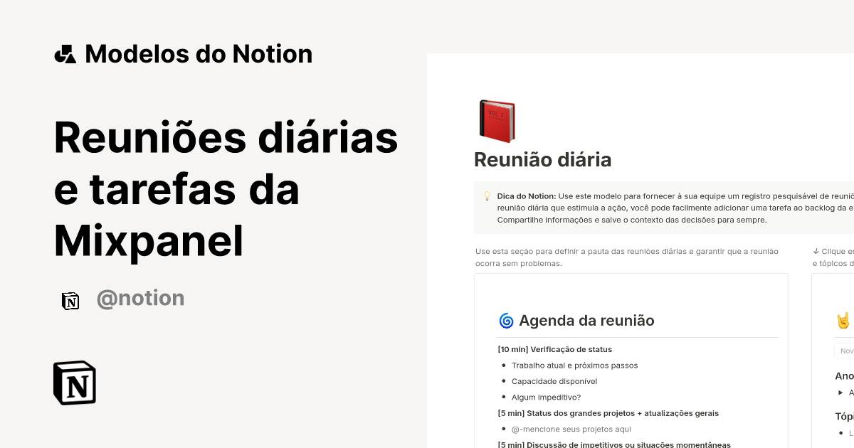 Reuniões diárias e tarefas da Mixpanel Modelo por Notion | Marketplace do Notion