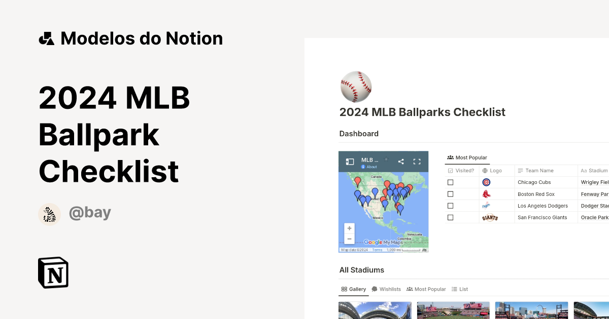 Modelo 2024 MLB Ballpark Checklist | Marketplace do Notion