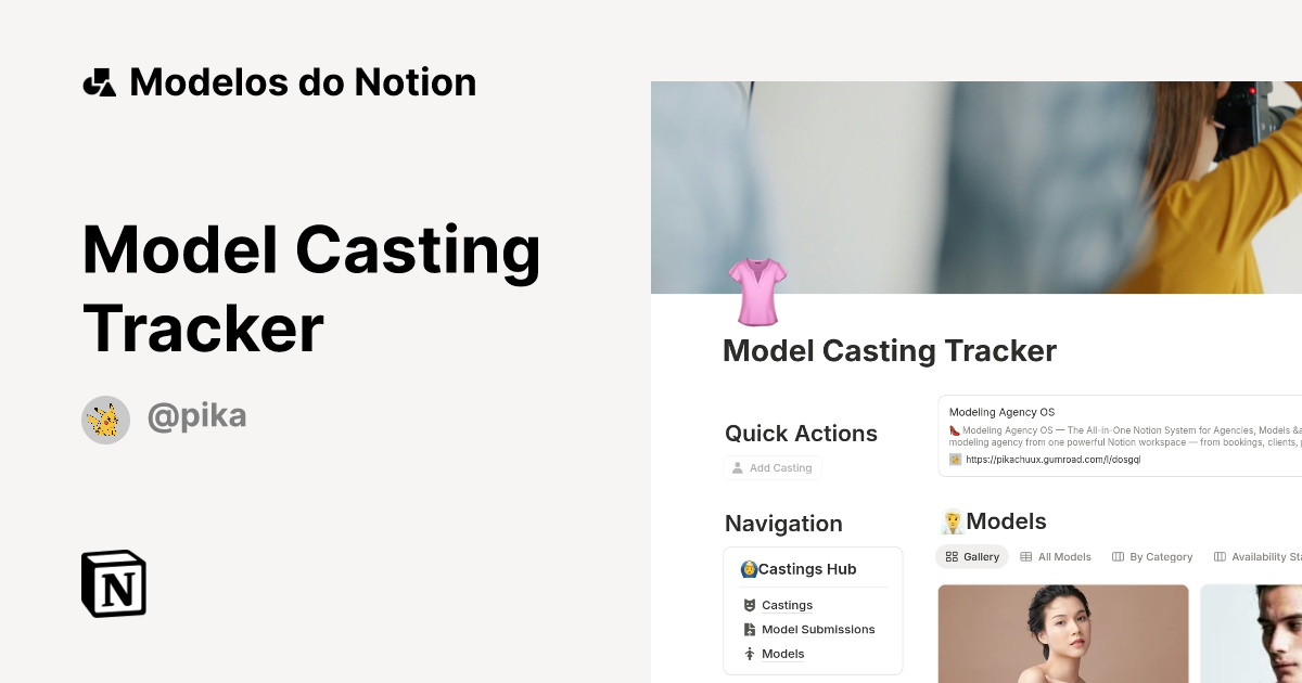 Model Casting Tracker Modelo por Pika | Marketplace do Notion