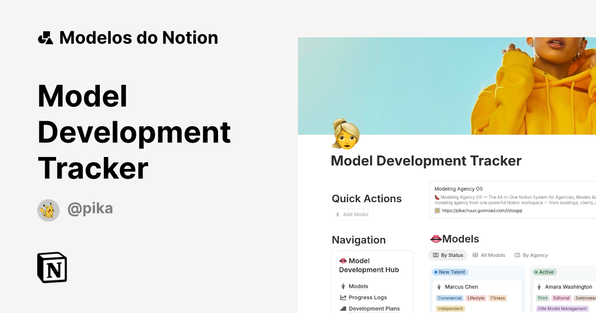 Model Development Tracker Modelo por Pika | Marketplace do Notion