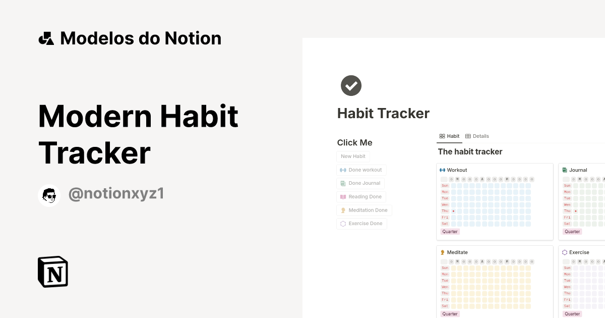 Modern Habit Tracker Modelo por Notionxyz | Marketplace do Notion
