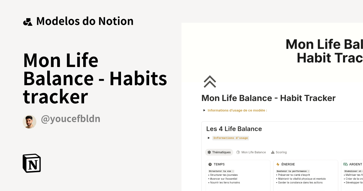 Modelo Mon Life Balance - Habits tracker | Marketplace do Notion