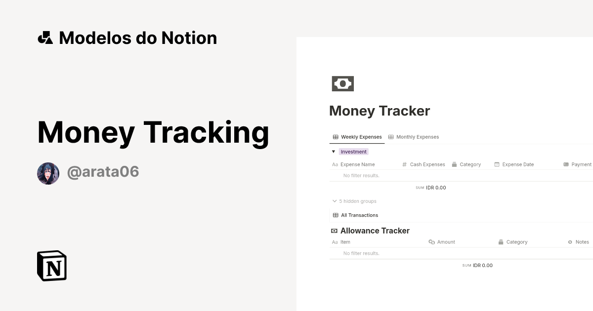 Money Tracking Modelo por arata | Marketplace do Notion