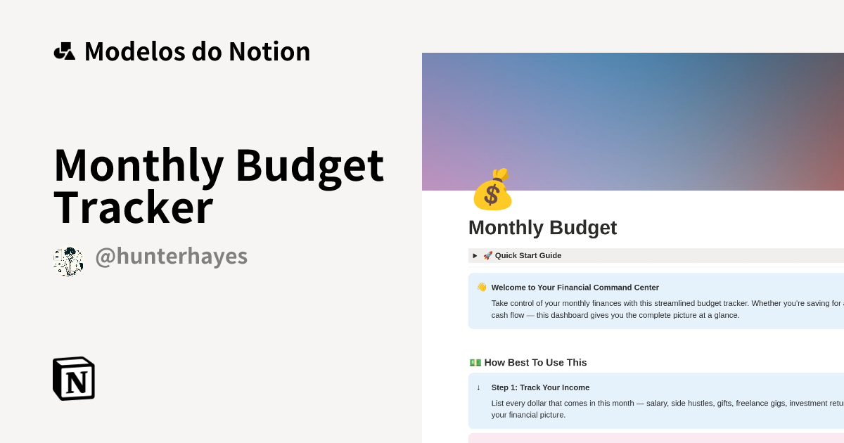 Monthly Budget Tracker Modelo por Hunter Hayes | Marketplace do Notion