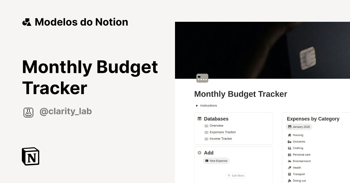 Modelo Monthly Budget Tracker | Marketplace do Notion
