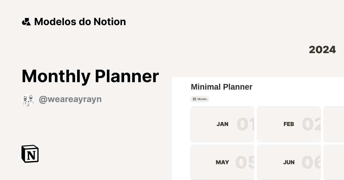 Monthly Planner Modelo por We’re Ayrayn | Marketplace do Notion