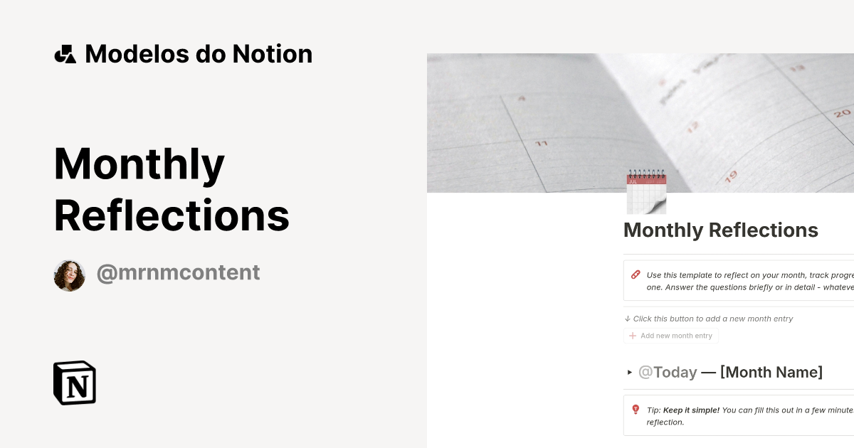 Modelo Monthly Reflections | Marketplace do Notion