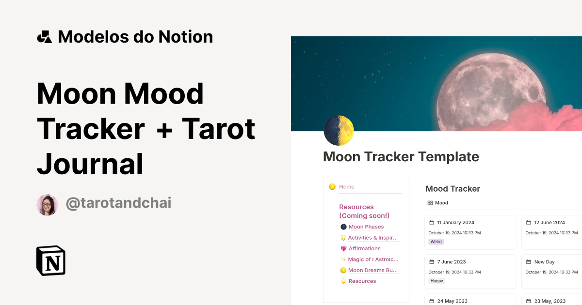 Moon Mood Tracker + Tarot Journal Modelo por Tarot & Chai | Marketplace ...
