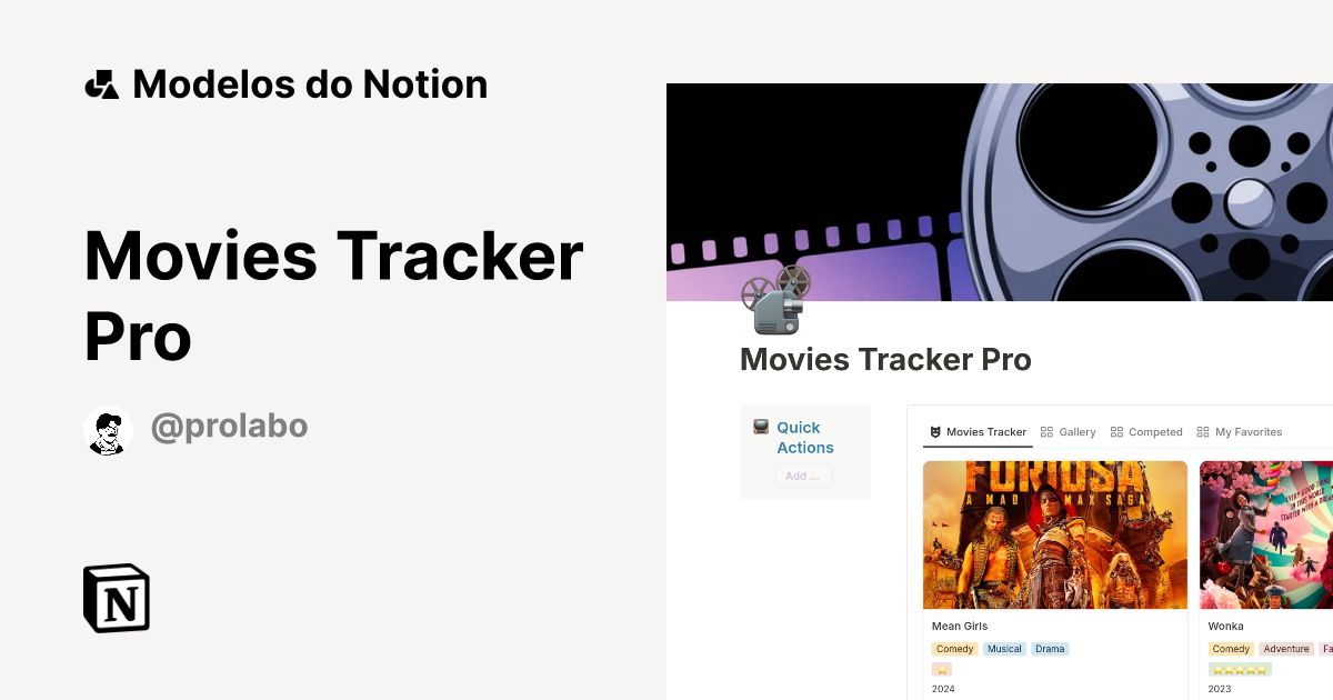 Modelo Movies Tracker Pro | Marketplace do Notion