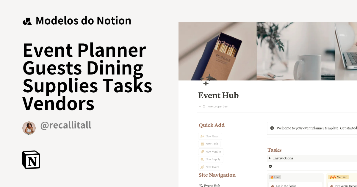 Event Planner Guests Dining Supplies Tasks Vendors Modelo por Recall It ...