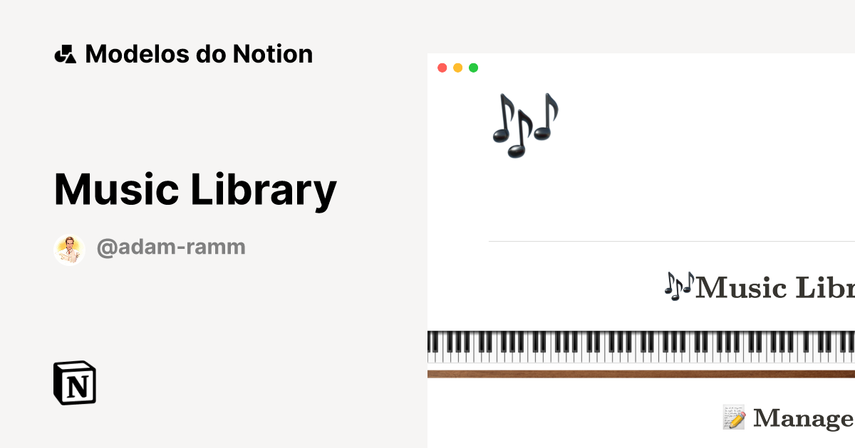 Music Library Modelo por Adam Ramm | Marketplace do Notion